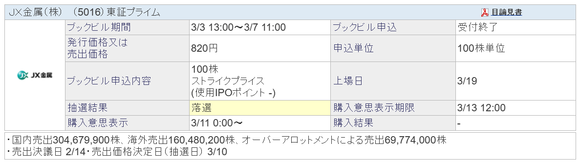 JX金属（5016）上場、初値決定 ｜ ipo株情報